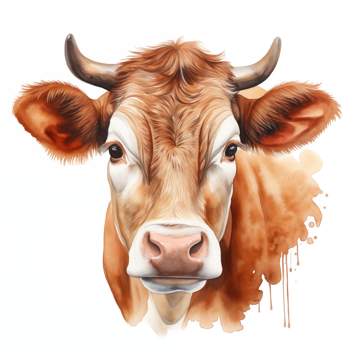12 Cow Head Clipart, Cow Clipart, Watercolor Clipart, High Quality Jpgs ...