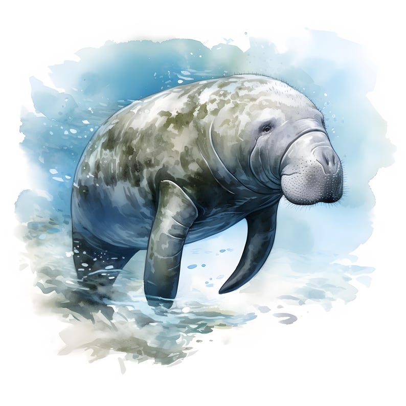 Watercolor Manatee Clipart: Sea Cow JPG Images (commercial Use) - Etsy