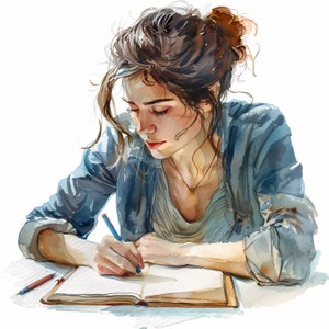 Woman Writing Clipart, Writer Images, 10 Watercolor Clip Art, Printable ...