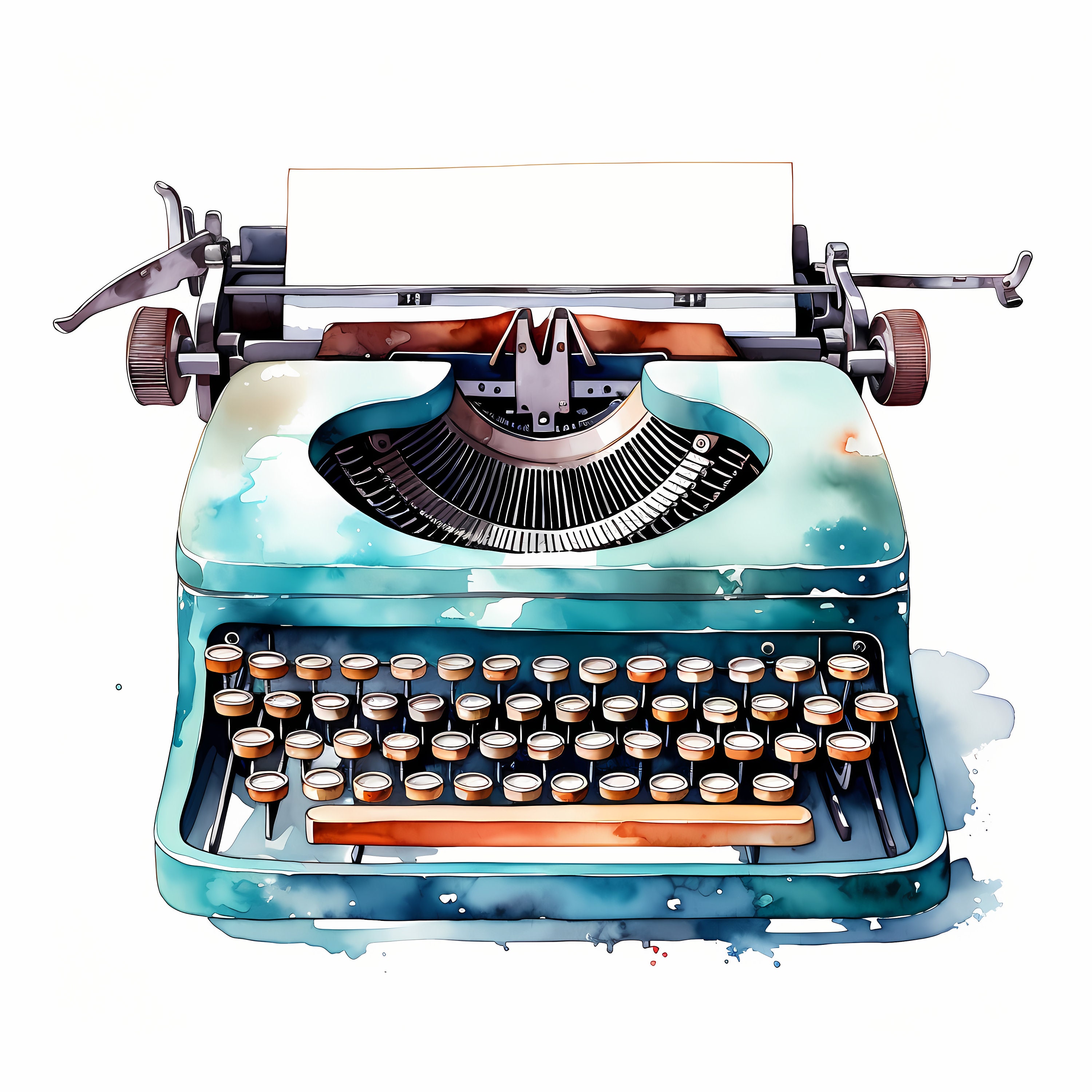 Watercolor Typewriter Clipart: Vintage Style Images (jpgs, Commercial ...