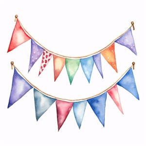 Watercolor Bunting Clipart: Party Flags, Garland (printable Jpgs) - Etsy