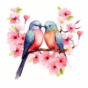 Watercolor Love Birds Clipart: Couple JPG Images, Commercial Use ...