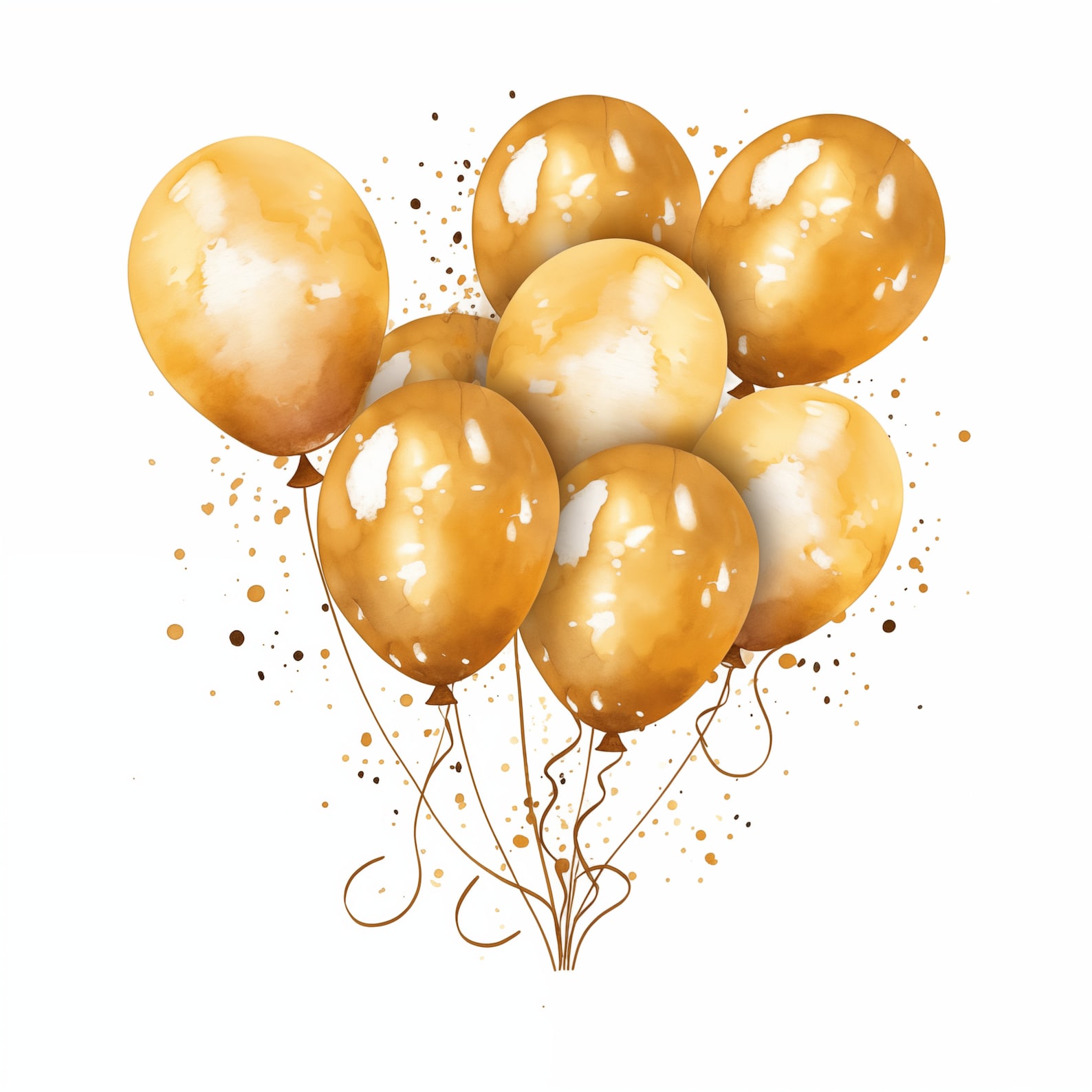 12 Golden Balloons Clipart, Party Balloons Clipart, Watercolor Clipart ...