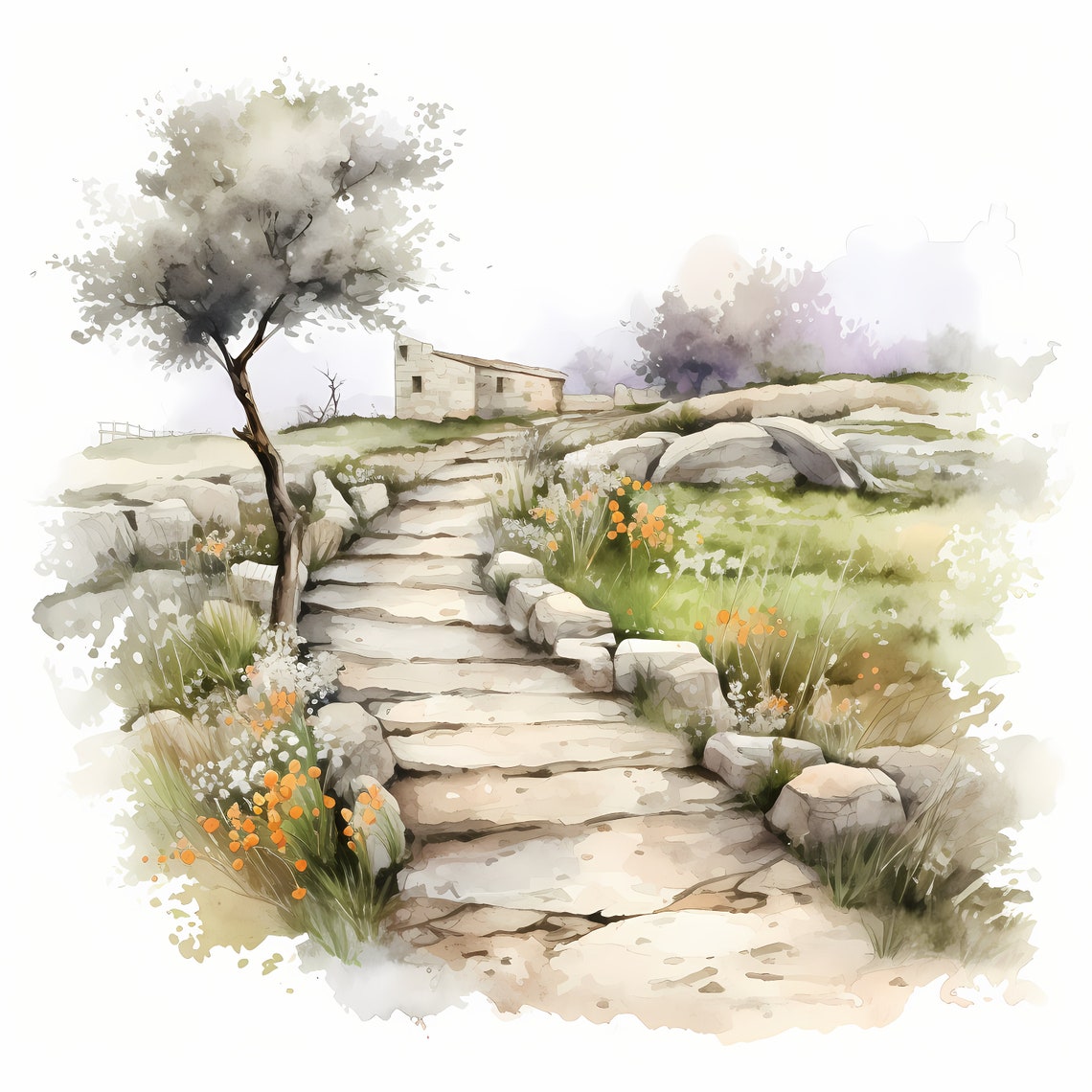 Rustic Footpath, Nature Walk Path Watercolor Clipart Set With 10 JPG ...