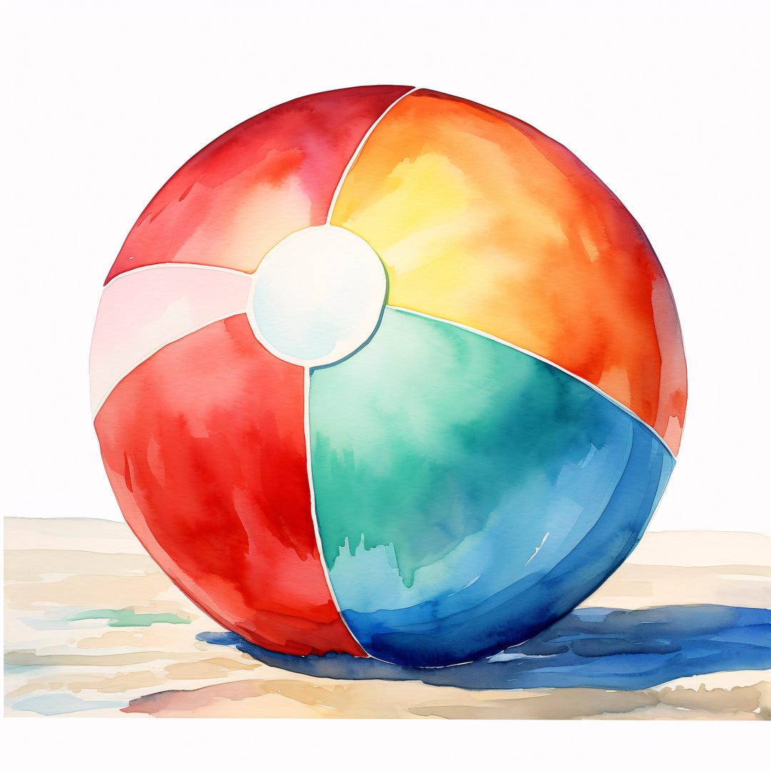 Watercolor Beach Ball Clipart: Playful Summer JPG Images (commercial ...