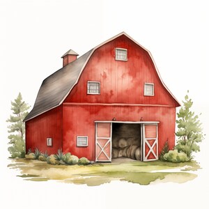 Farm Barn Clipart, Red Farm Barn Images, 10 Watercolor Clip Art ...
