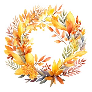 Watercolor Fall Wreath Clipart: Autumn Leaves, Sunflowers (jpgs ...