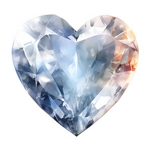Watercolor Crystal Heart Clipart: Diamond Gemstone Images (JPG Digital ...