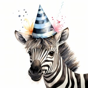 Zebra With Party Hat, Funny Zebra Watercolor Clipart Set With 10 JPG ...