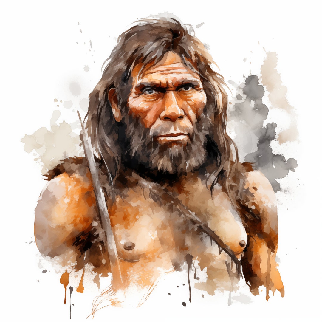 Neanderthal Clipart, Prehistoric Human Images, 10 Watercolor Clip Art ...