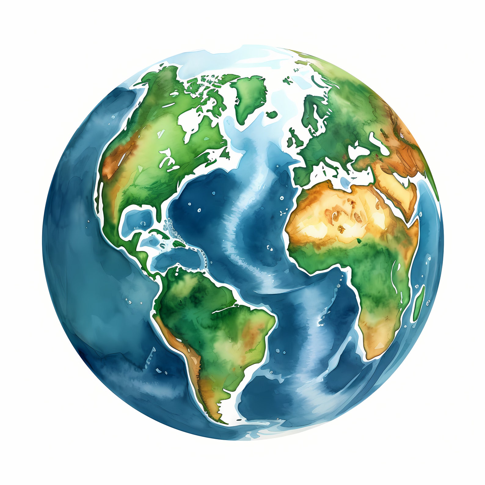 Map Globe Clipart, World Map Images, 10 Watercolor Clip Art, Printable ...