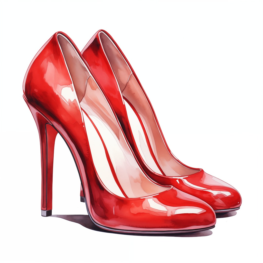 Red High Heels Watercolor Clipart: Printable Fashion Illustration (jpgs ...