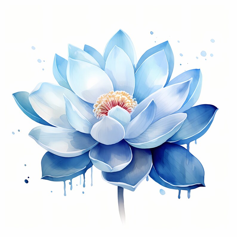 Lotus Clipart, Abstract Blue Flower Images, 10 Watercolor Clip Art ...
