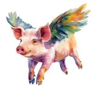 Watercolor Flying Pig Clipart: Angel Pig Images (jpgs, Commercial Use ...