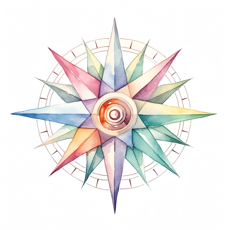 Watercolor Compass Rose Clipart: Nautical Wind Rose Images (jpgs ...