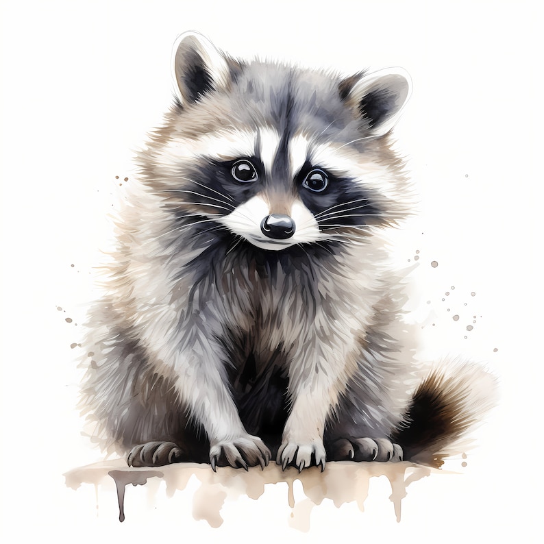 Racoon Clipart, Cute Raccoon Images, 10 Watercolor Clip Art, Printable ...