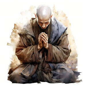 Monk Praying Clipart, Priest Praying Images, 10 Watercolor Clip Art ...