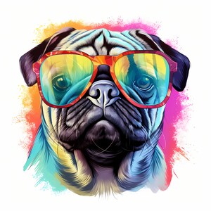 Pug Clipart, Cool Dog Images, 10 Watercolor Clip Art, Printable Jpgs ...