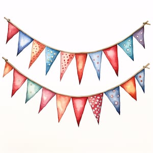Bunting Clipart, Party Flags Images, 10 Watercolor Clip Art, Printable ...