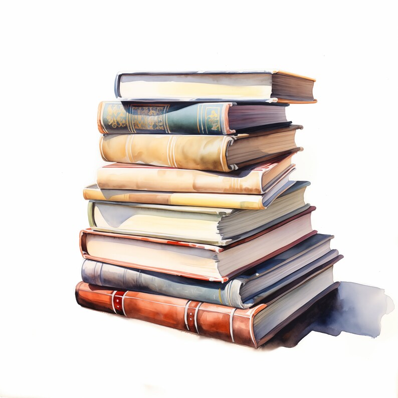 Books Clipart, Stack of Books Images, 10 Watercolor Clip Art, Printable ...