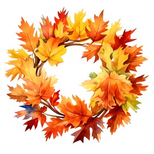 Watercolor Fall Wreath Clipart: Autumn Leaves, Sunflowers (jpgs ...