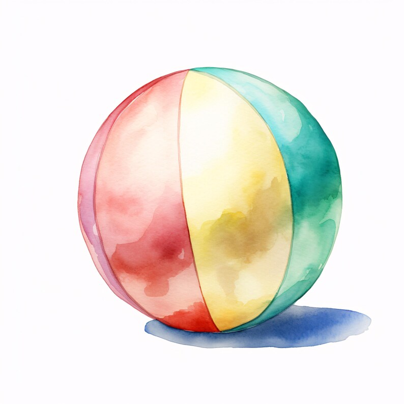 Watercolor Beach Ball Clipart: Playful Summer JPG Images (commercial ...
