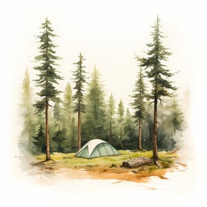 Camping Clipart, Camp in Forest Images, 10 Watercolor Clip Art ...