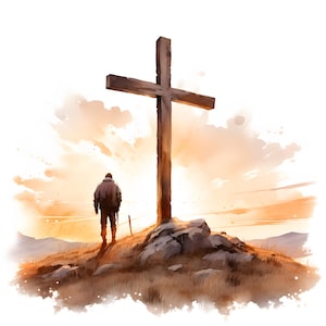 Man Before Cross Clipart, Cross at Sunset Images, 10 Watercolor Clip ...