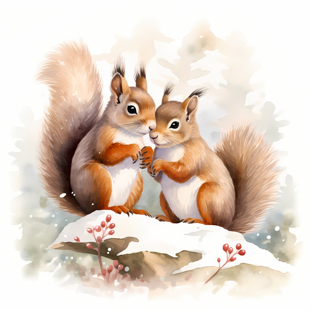 Squirrel Couple Clipart, Winter Squirrels Images, 10 Watercolor Clip ...