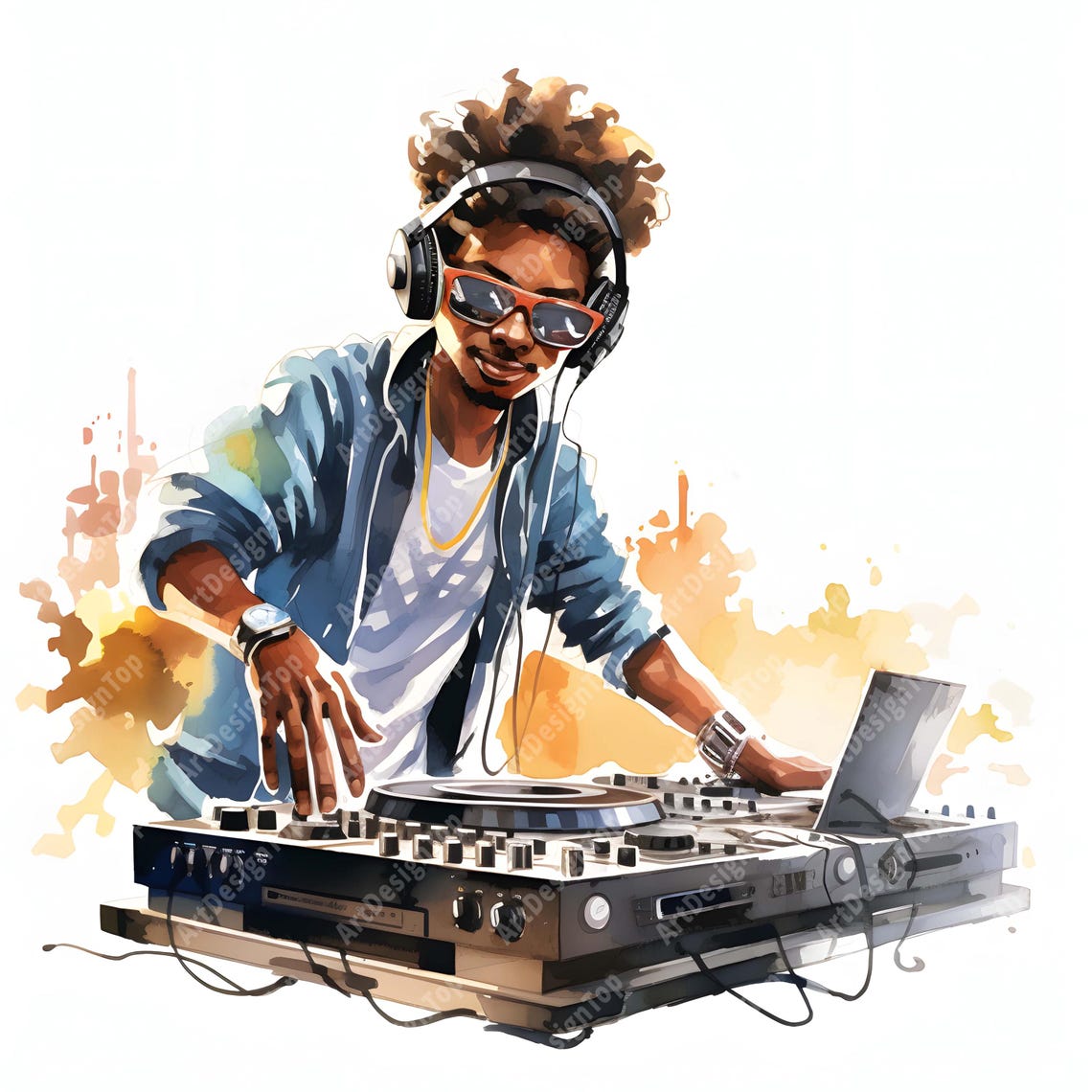 Watercolor DJ Clipart: Music Mixer Art, Commercial Use (jpgs) - Etsy