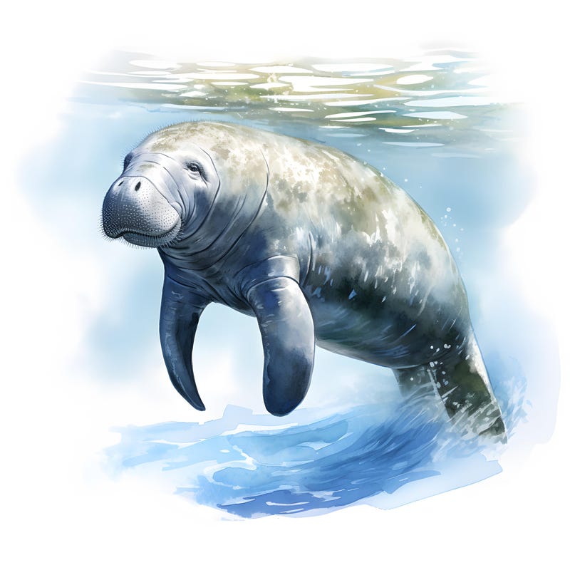 Manatee Watercolor - Etsy