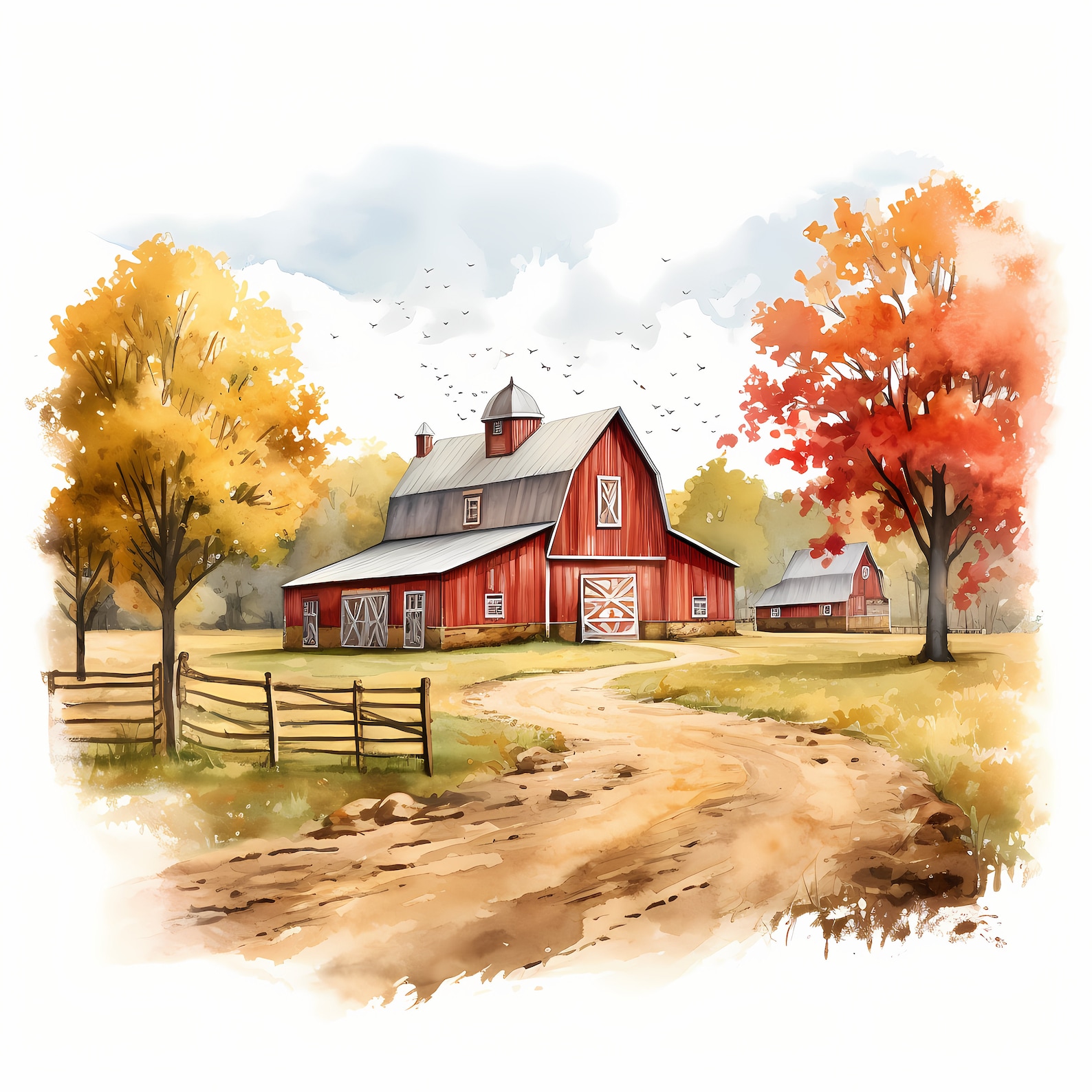 Red Farm Barns Clipart, Autumn Barn Images, 10 Watercolor Clip Art ...