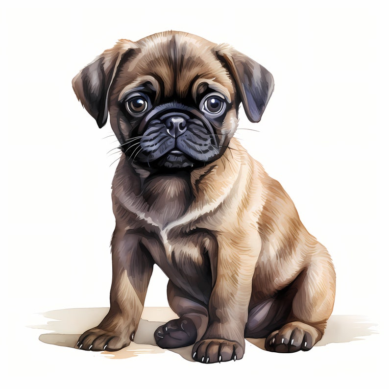 Pug Dog Clipart, Puppy Dog Images, 10 Watercolor Clip Art, Printable ...