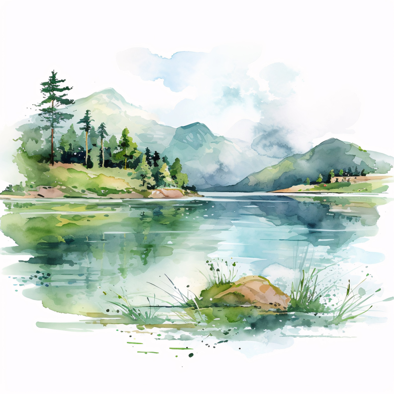 Lake Landscape Clipart, Abstract Lake Images, 10 Watercolor Clip Art ...