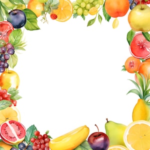 Fruits Frame Clipart, Summer Fruits Borders Images, 10 Watercolor Clip ...