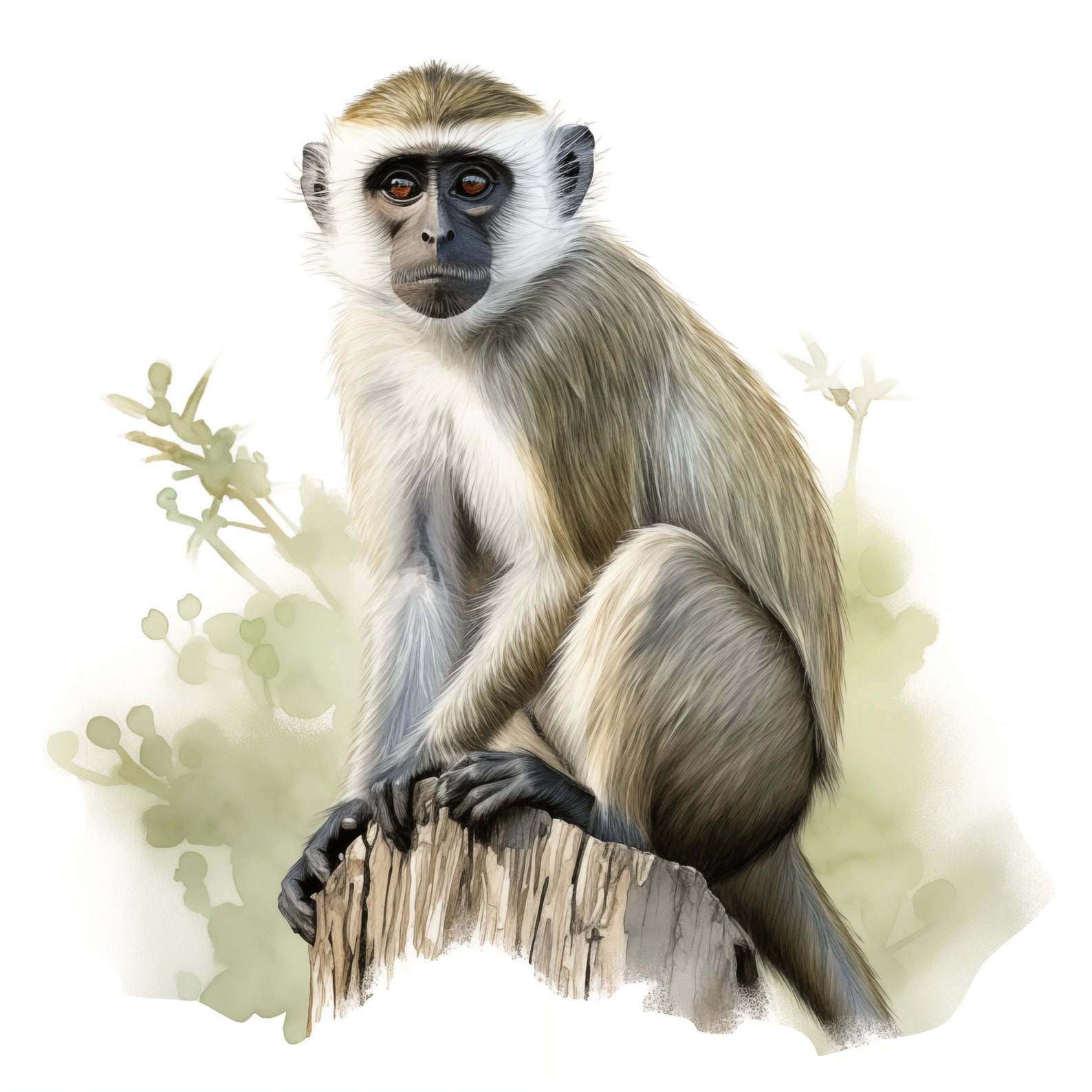 Vervet Monkey Clipart, Rainforest Primates Images, 10 Watercolor Clip ...