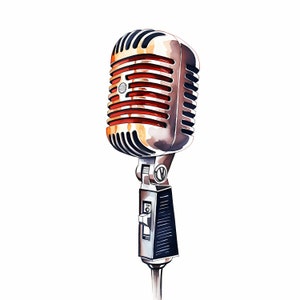 Watercolor Retro Microphone Clipart: Printable JPG Images (commercial ...