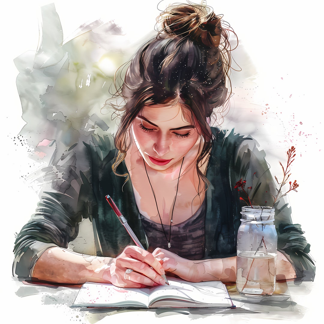 Woman Writing Clipart, Writer Images, 10 Watercolor Clip Art, Printable ...