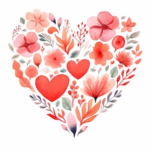 Floral Heart Clipart, Valentine's Day Images, 10 Watercolor Clip Art ...