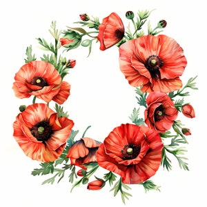Poppy Wreath Clipart, Red Poppy Flowers Images, 10 Watercolor Clip Art ...