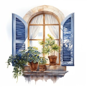 Mediterranean Window Clipart, Exterior Windows Images, 10 Watercolor ...