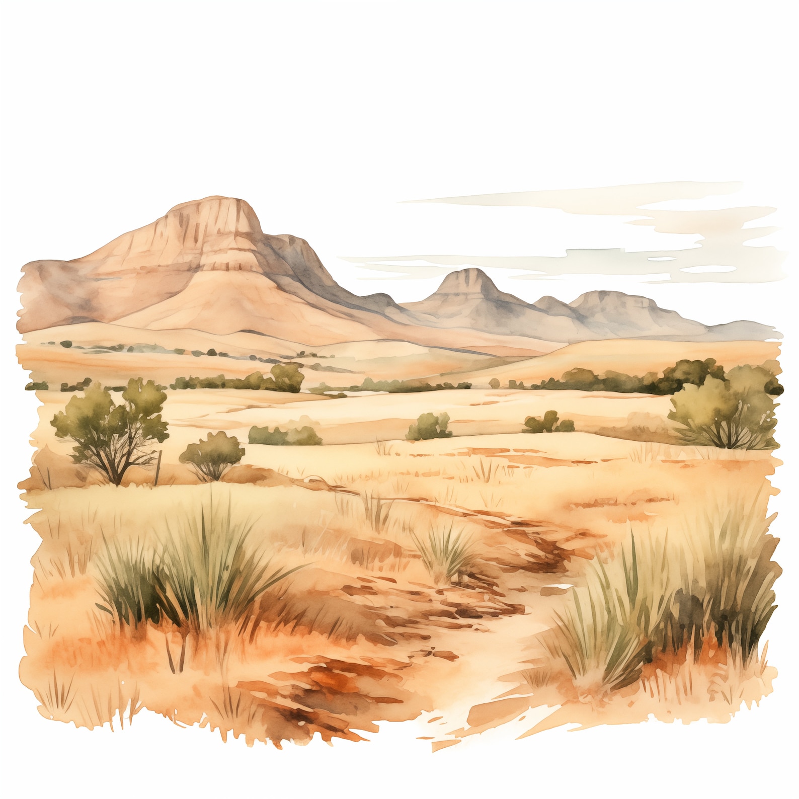 Steppe Clipart, Steppe Landscape Images, 10 Watercolor Clip Art ...