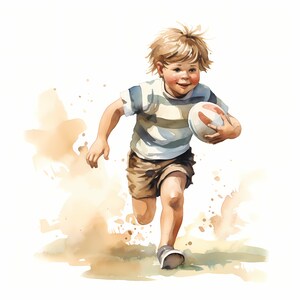 Rugby, Child Rugby Watercolor Clipart Set With 10 JPG Images Instant ...