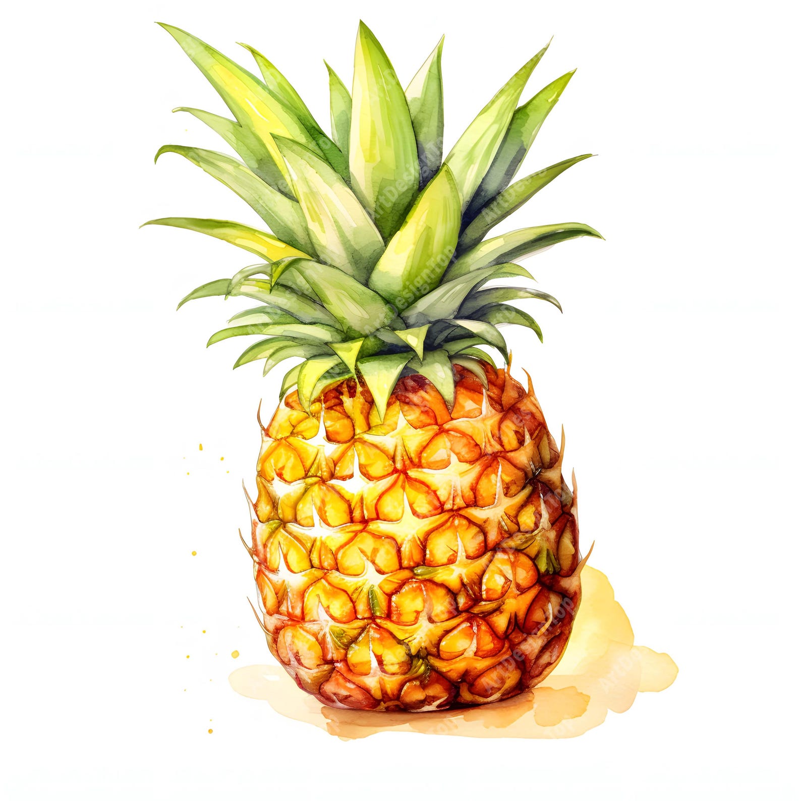 Watercolor Pineapple Clipart: Tropical Fruit Images (JPG Digital ...