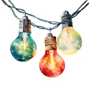 Watercolor Christmas Lights Clipart: String Lights JPG (commercial Use ...