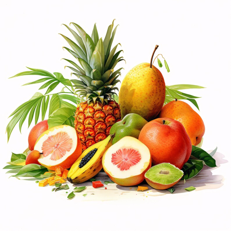 Tropical Fruits Clipart, Exotic Food Images, 10 Watercolor Clip Art ...