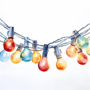 Watercolor Christmas Lights Clipart: String Lights JPG (commercial Use ...