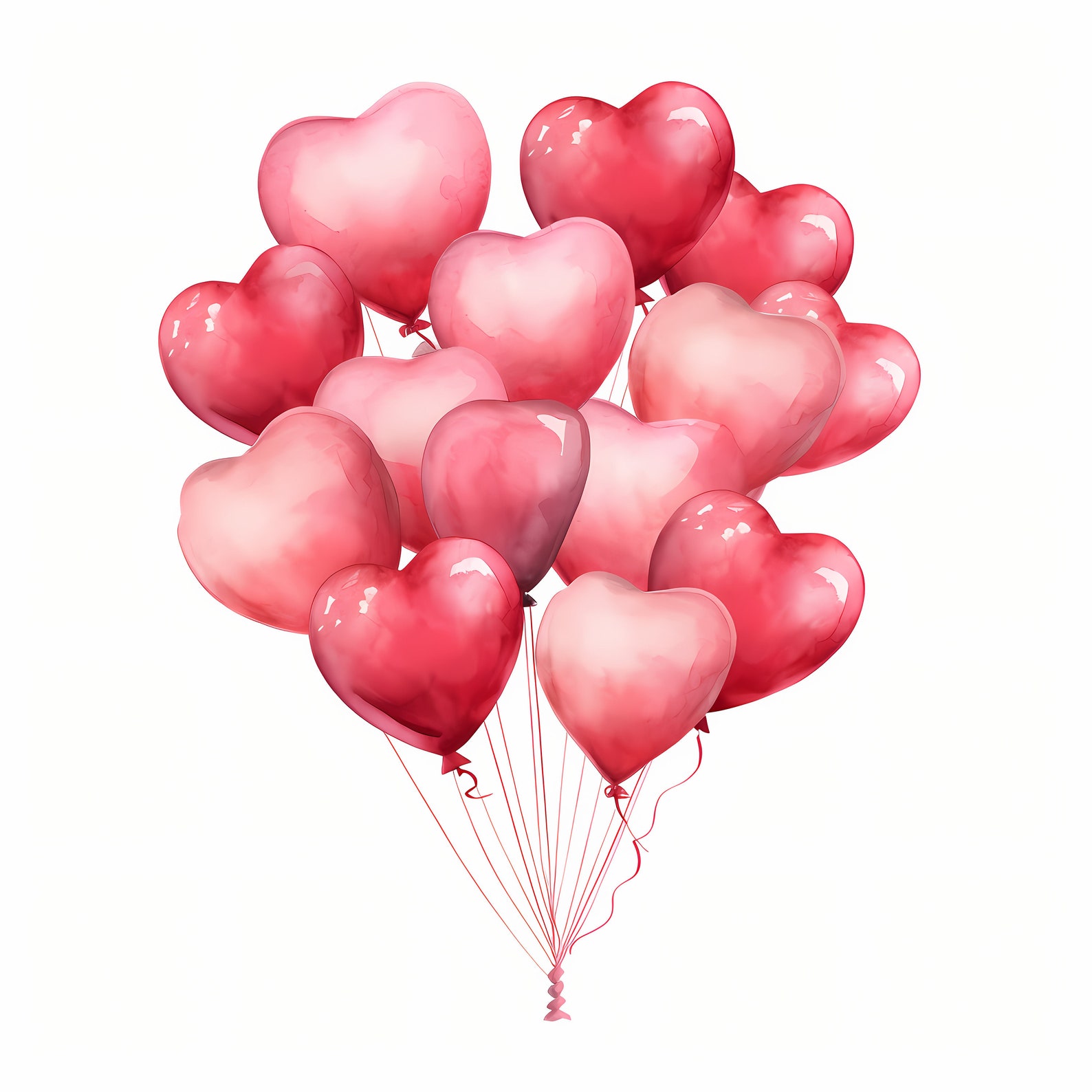 Heart Balloons Clipart, Valentine's Day Balloons Images, 10 Watercolor ...