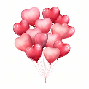 Heart Balloons Clipart, Valentine's Day Balloons Images, 10 Watercolor ...