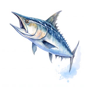 Watercolor Wahoo Fish Clipart: Ocean Art, Commercial Use Jpgs (instant ...